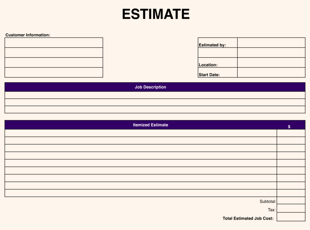 Free Printable Estimate Templates - Jenny Blog